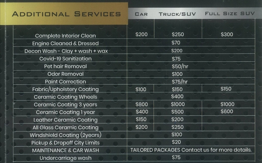 Additional Services – Exclusive Detail